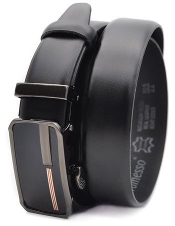 Skórzany czarny pasek z klamrą| Paski do spodni marki Promesso